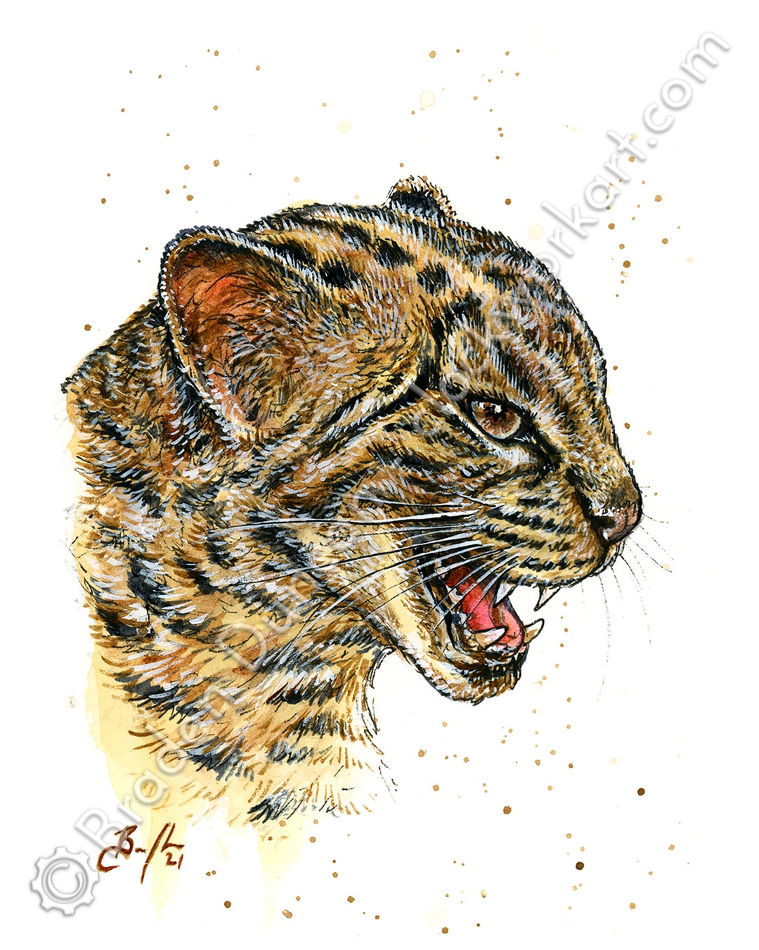 Marbled Cat Art for Charity Watercolour Wildcat Print - Etsy