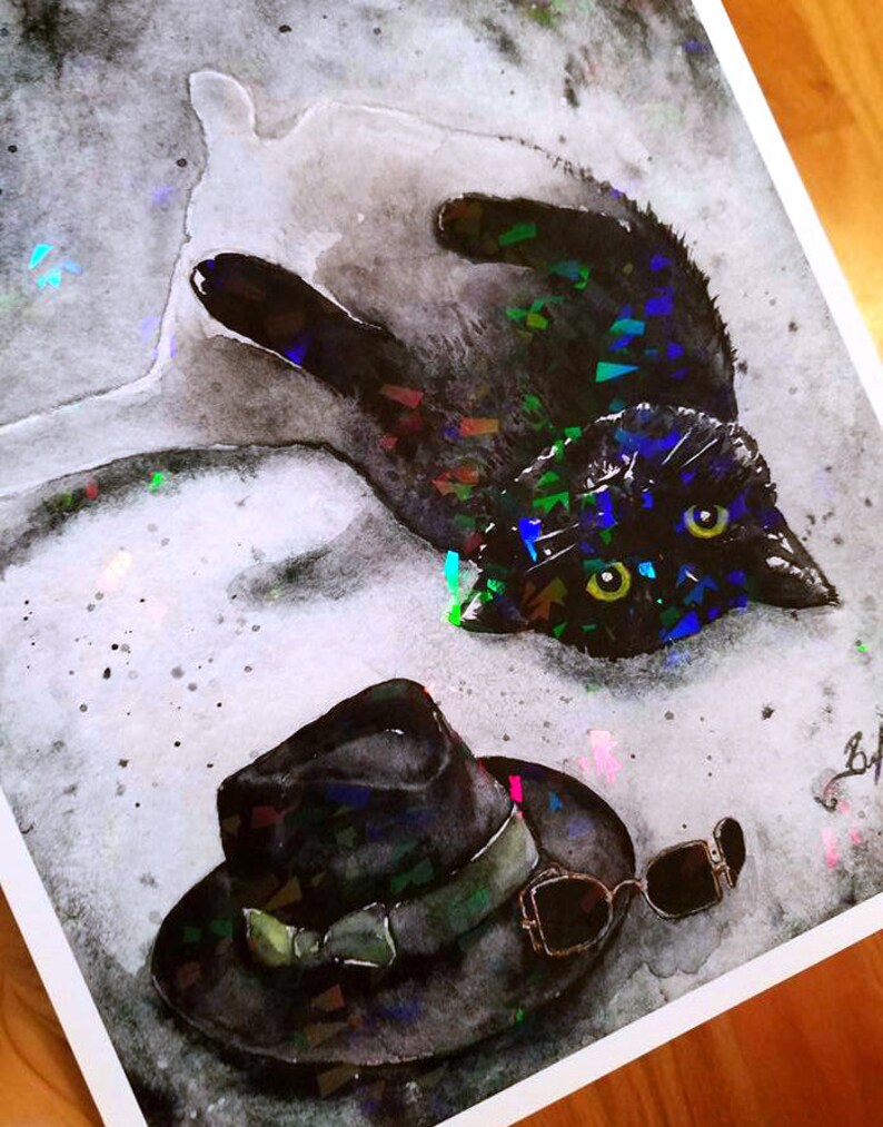 The Invisible Kitten: Fine Art Watercolour Black Cat Print - Etsy