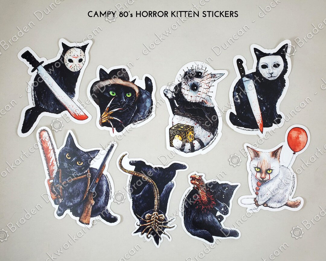80's Horror Kitten Die Cut Vinyl Stickers: Watercolour Horror Black Cat ...