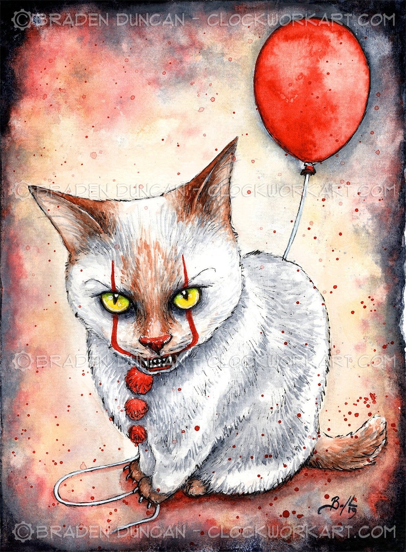 Creepy Clown Kitten Fine Art Watercolour Horror Siamese Cat - Etsy