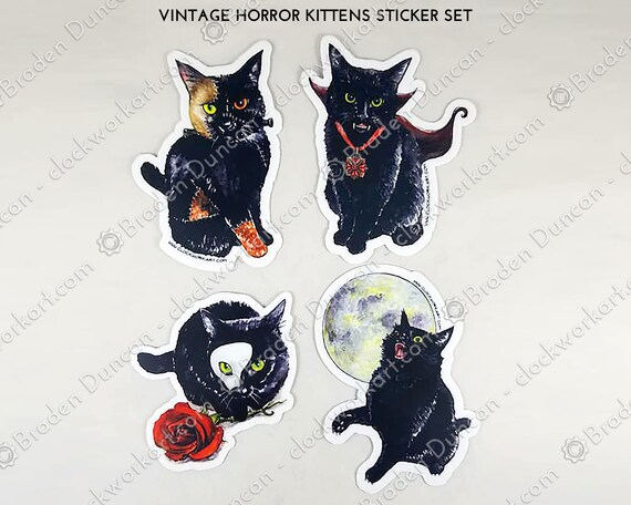 Vintage Horror Kitten Die Cut Vinyl Stickers: Watercolour | Etsy