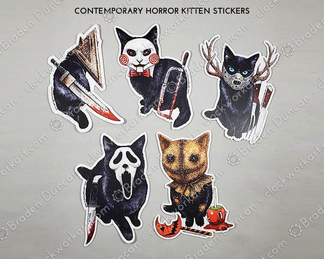 Contemporary Horror Kitten Die Cut Vinyl Stickers - Watercolour Horror ...