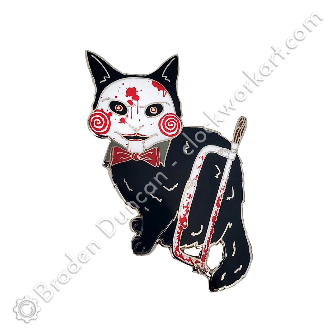 Jig-paw Enamel Pin: Watercolour Slasher Horror Black Cat - Etsy