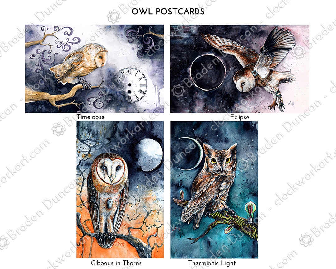 Owl Postcards - Steampunk Bird Cards - Etsy