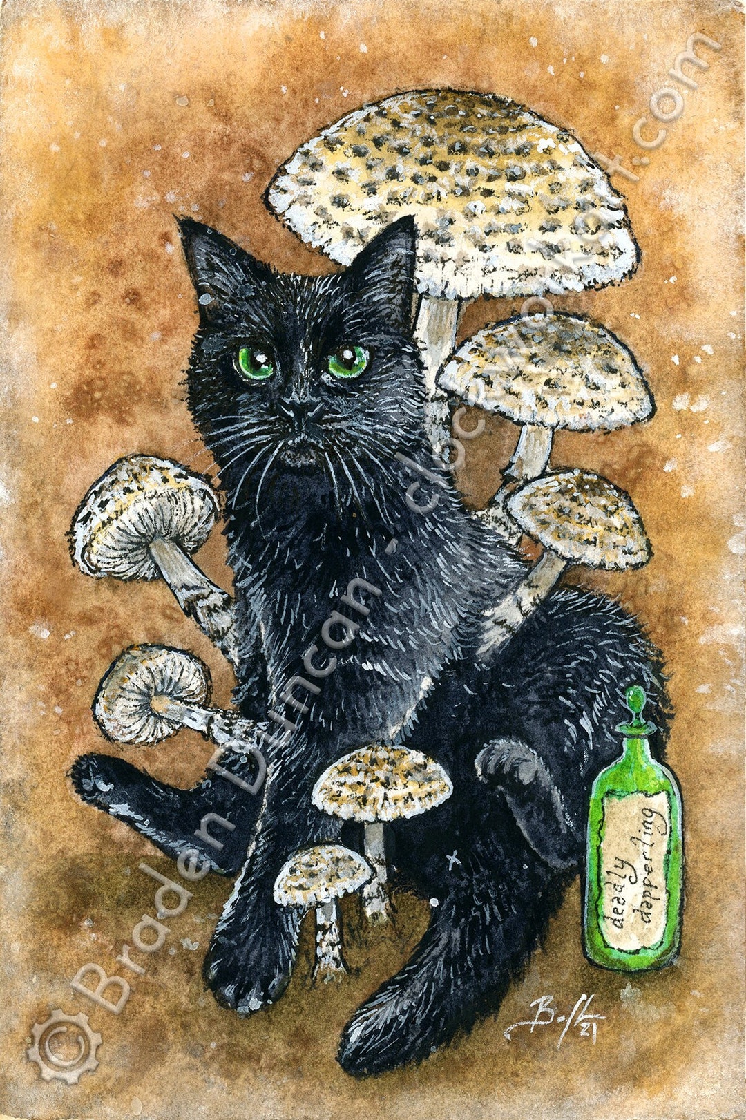 Fatal Fungi Feline: Deadly Dapperling - Watercolour Magic Nature ...