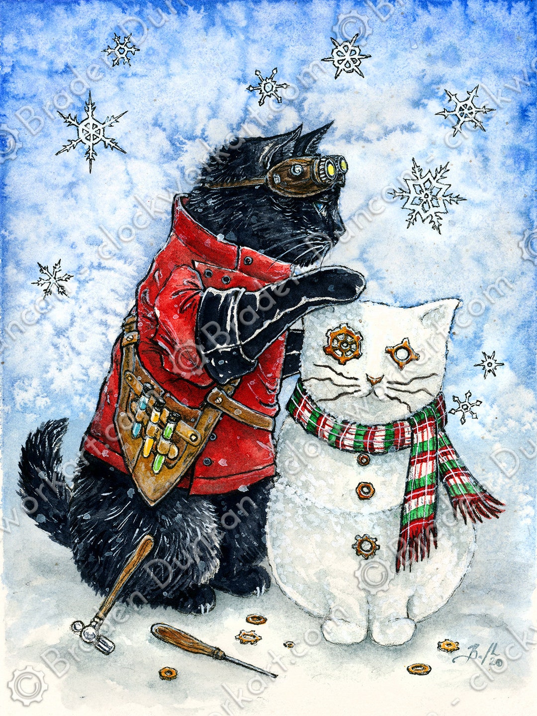 Do You Want to Build a Snow-meow: Fine Art Watercolour Black Cat ...