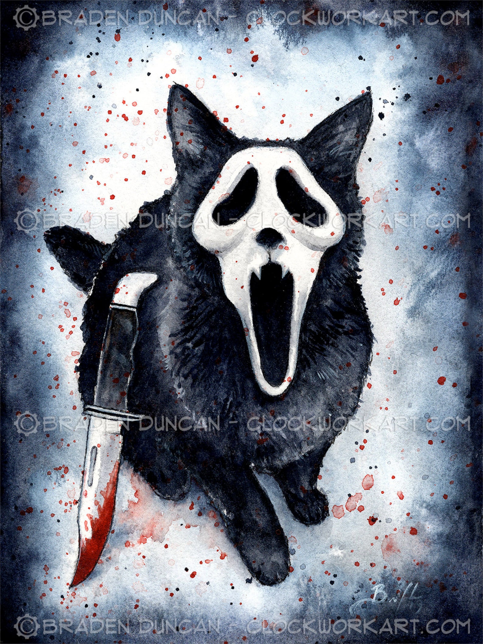 Ghost Hiss Fine Art Watercolour Horror Black Cat Print - Etsy