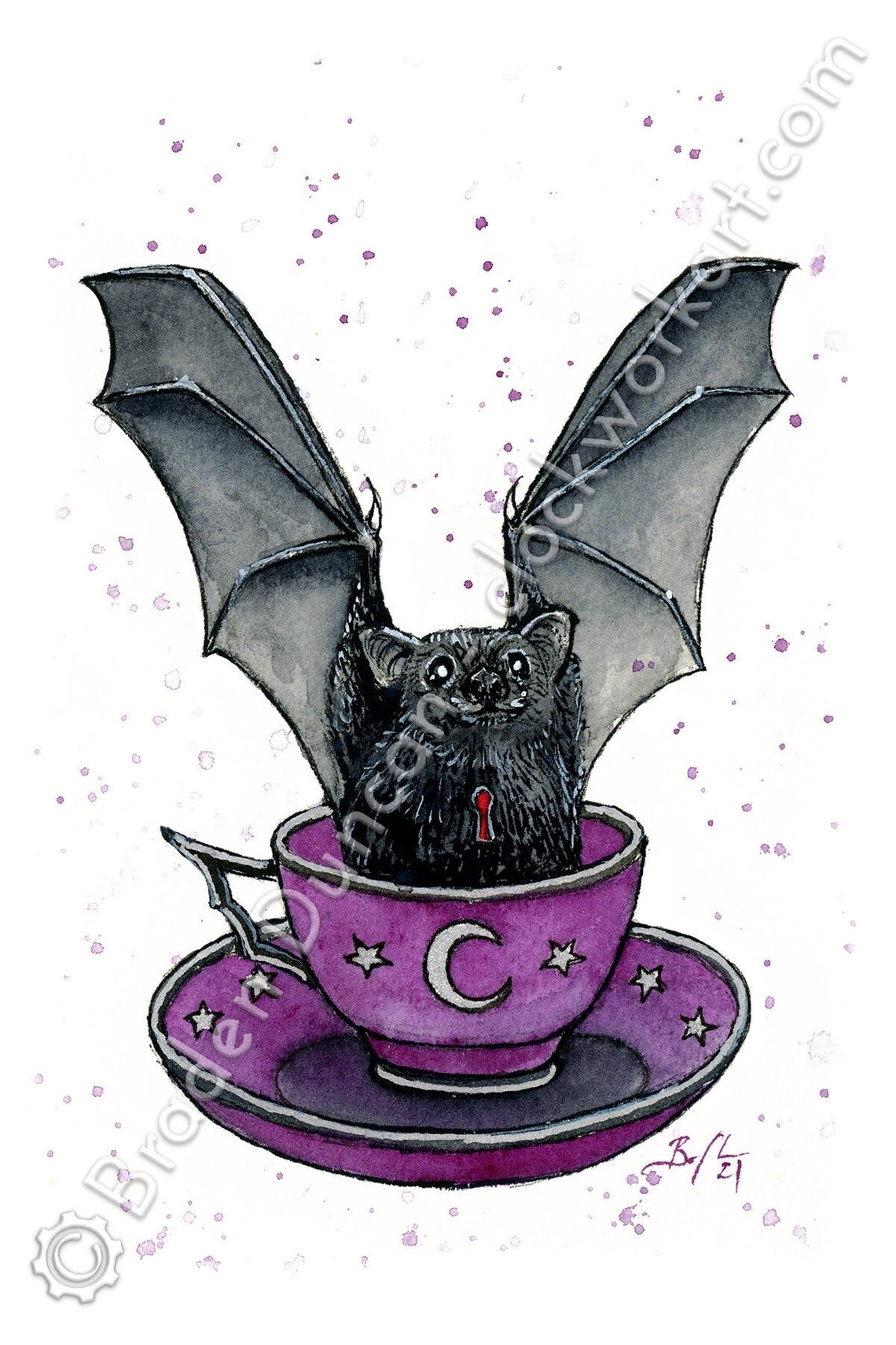 Teacup Bat - Wildlife Victorian Steampunk Watercolour Print - Etsy