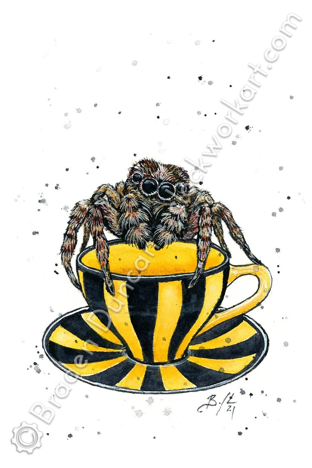 Teacup Jumping Spider - Wildlife Victorian Steampunk Watercolour Print ...