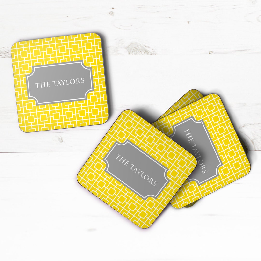 Square Print Wooden Coasters - Square Pattern Coaster Set ...