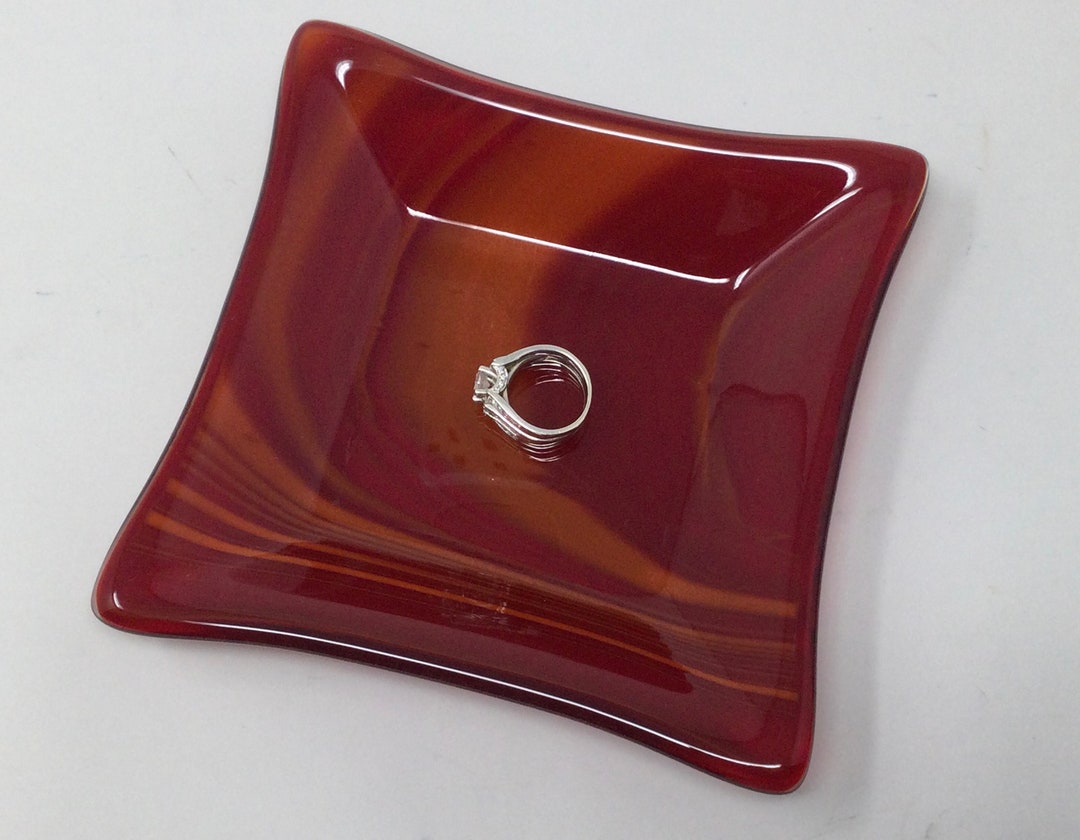 Red Orange Fused Art Glass Ring Dish: Handmade Jewelry Tray - Etsy