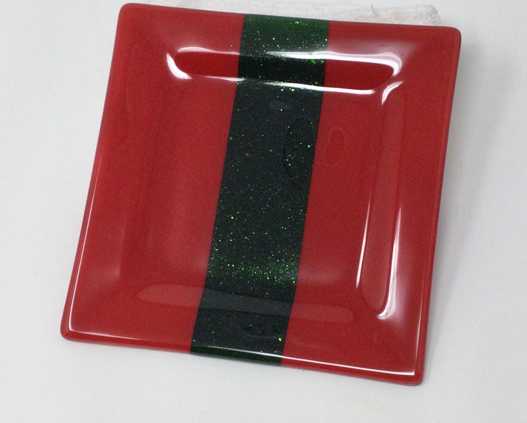 Red Green Plate, Fused Art Glass Holiday Serving Dish - Etsy