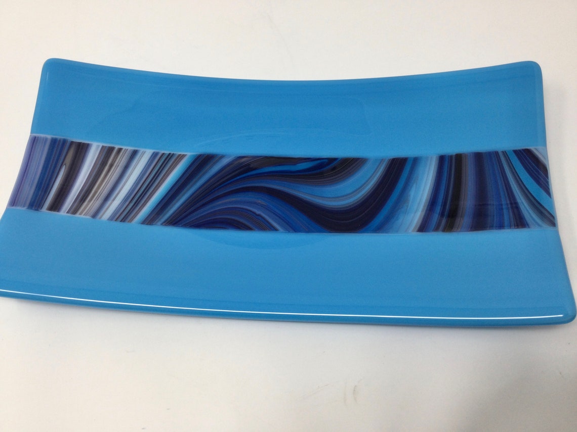 Blue Black Gray Fused Glass Tray Art Glass Dish Glass - Etsy
