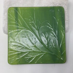 Fused Glass Trivet, Leaf Textured Art Glass Trivet, Forest Green Leaf ...