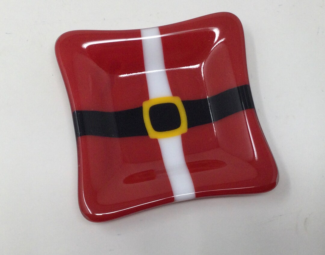 Fused Glass Santa Suit Dish, Santa Claus Holiday Dish, Art Glass ...