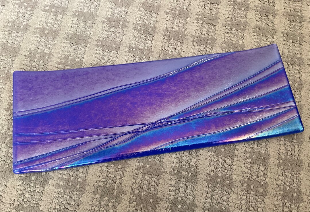 Cobalt Blue Iridescent Art Glass Tray, Fused Glass Channel Plate ...