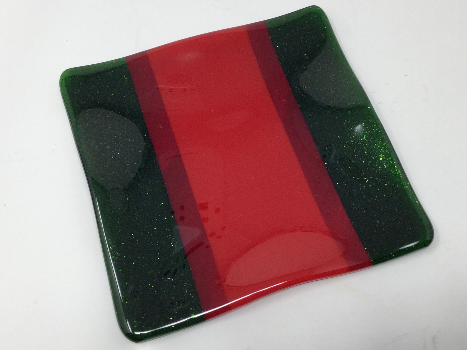Red Green Plate, Fused Art Glass Holiday Serving Dish - Etsy