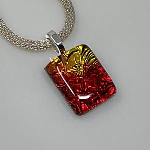 Red Yellow Dichroic Glass Pendant, Petite Fused Glass Jewelry, Red Gold ...