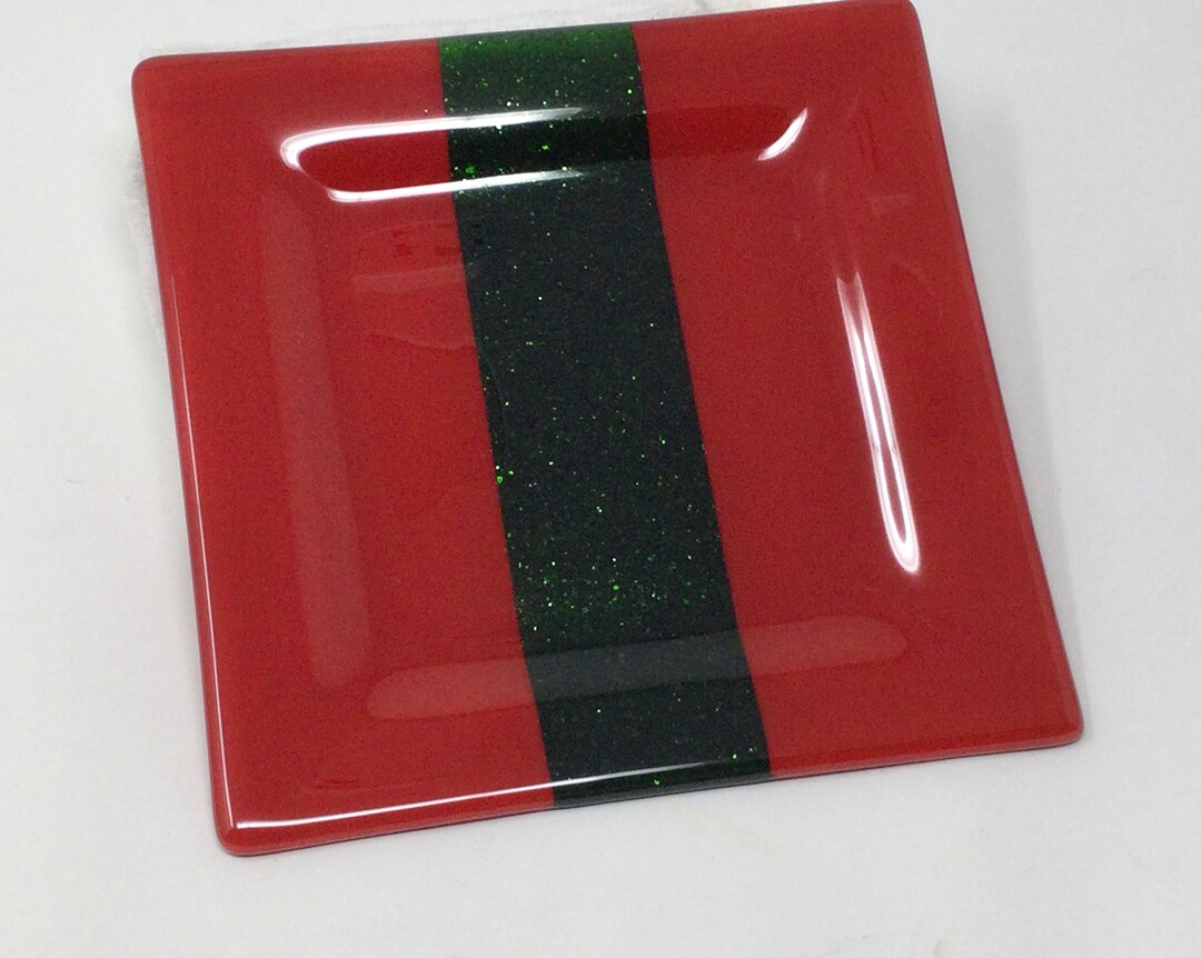 Red Green Plate, Fused Art Glass Holiday Serving Dish - Etsy