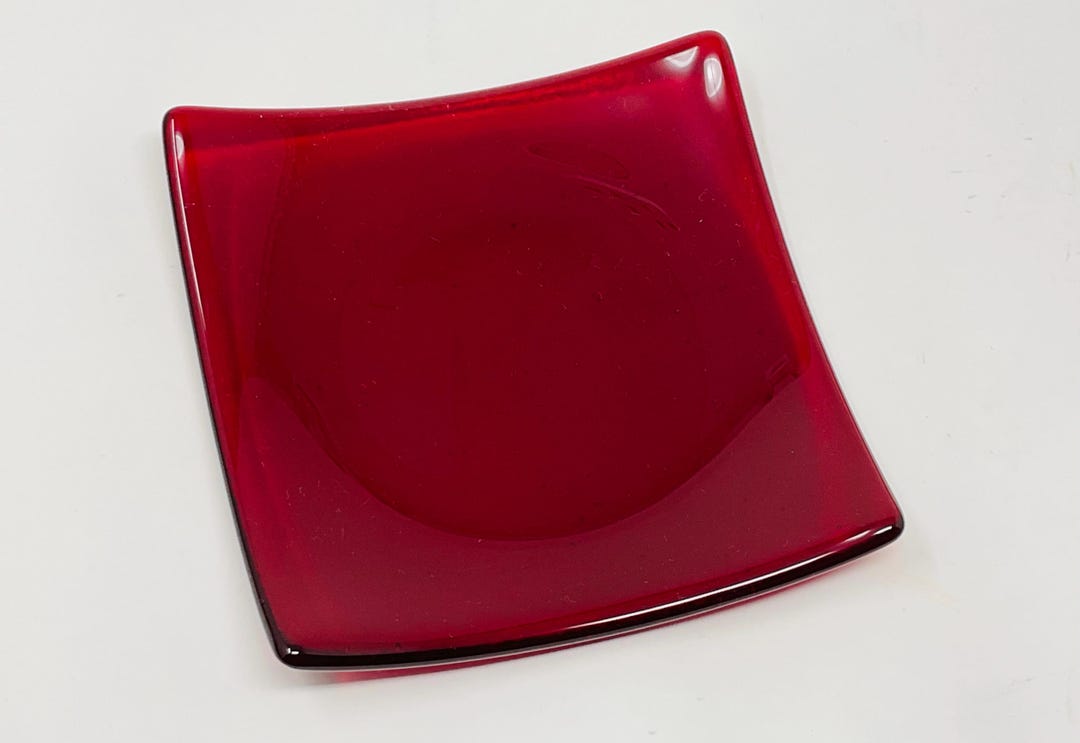 Red Art Glass Plate, Fused Glass Tray, Decorative Dish - Etsy