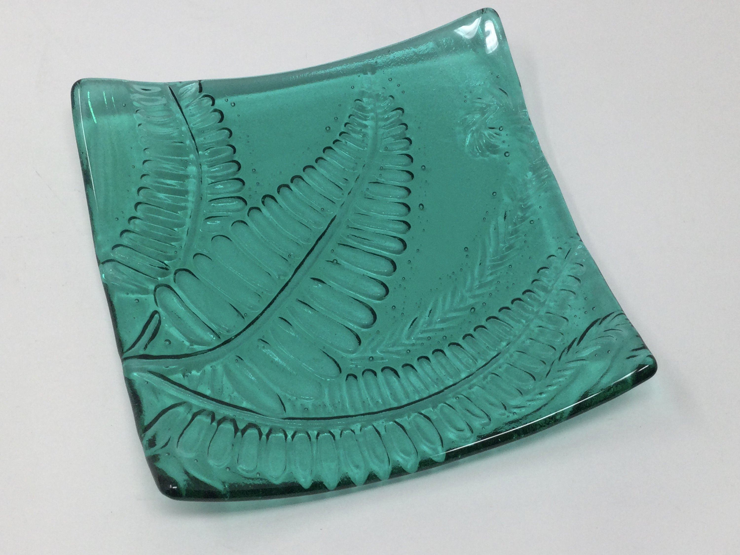 Sea Green Fern Leaf Embossed Art Glass Dish Fused Glass Dish - Etsy
