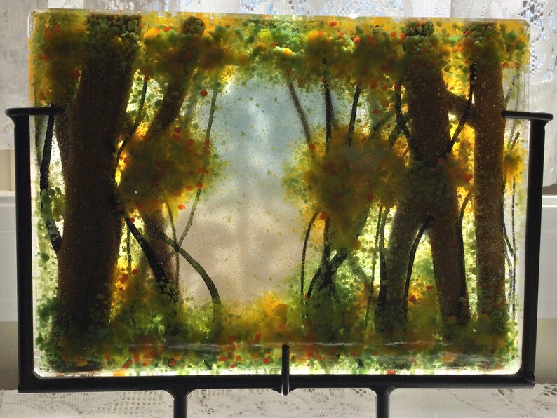 Fused Glass Art Fall Tree Art Glass Panel Autumn Woods Frit - Etsy