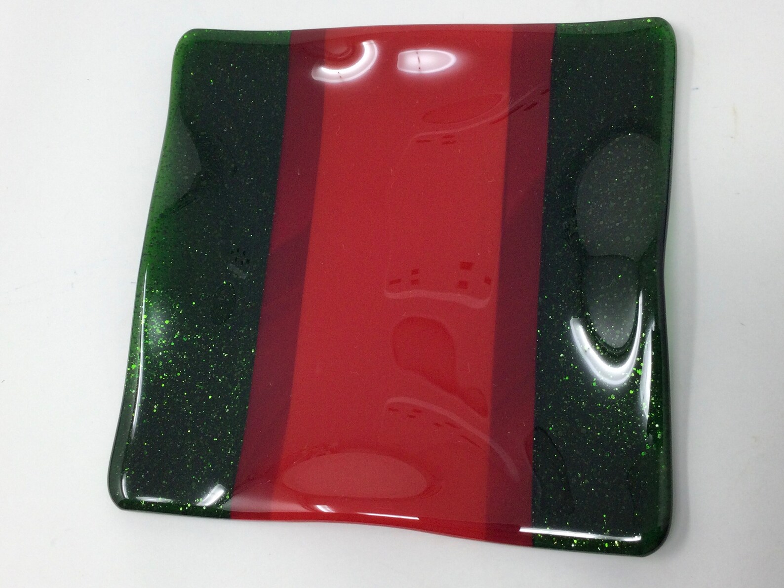 Red Green Plate, Fused Art Glass Holiday Serving Dish - Etsy