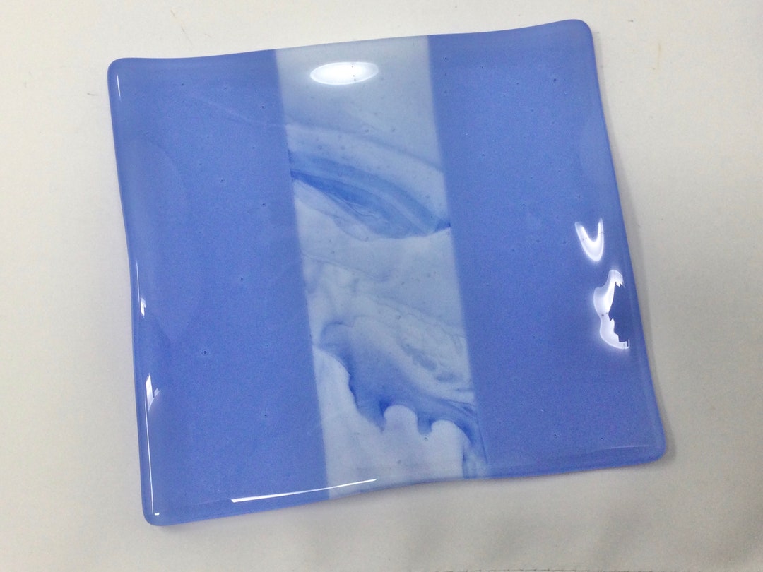Hydrangea Blue Fused Glass Plate, Art Glass Dish, Decorative Serving ...