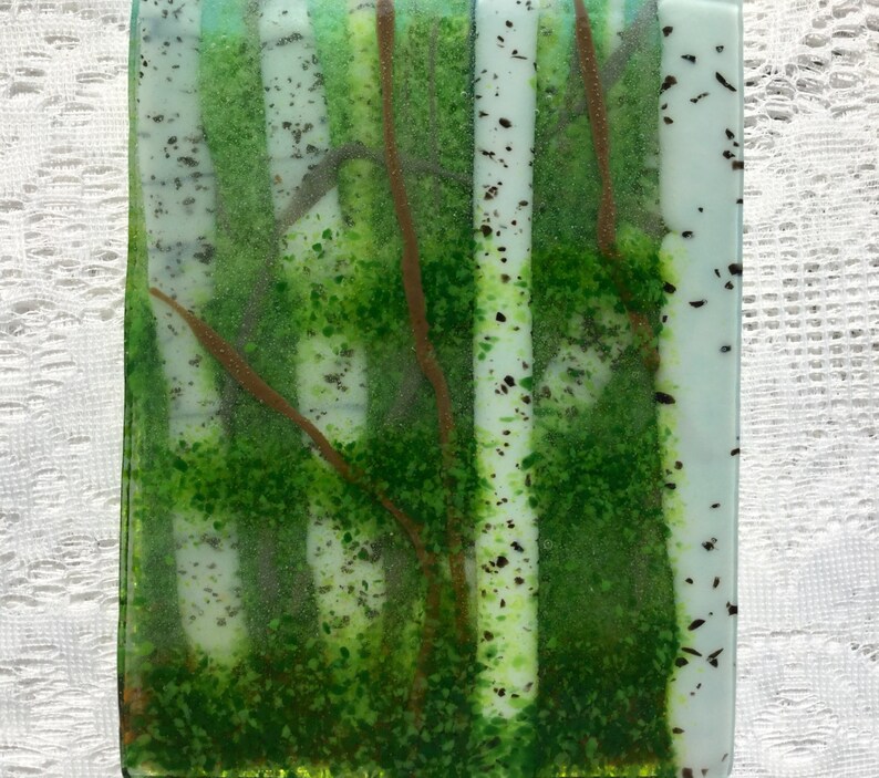 Fused Glass Art Birch Tree Frit Glass Painting | Etsy