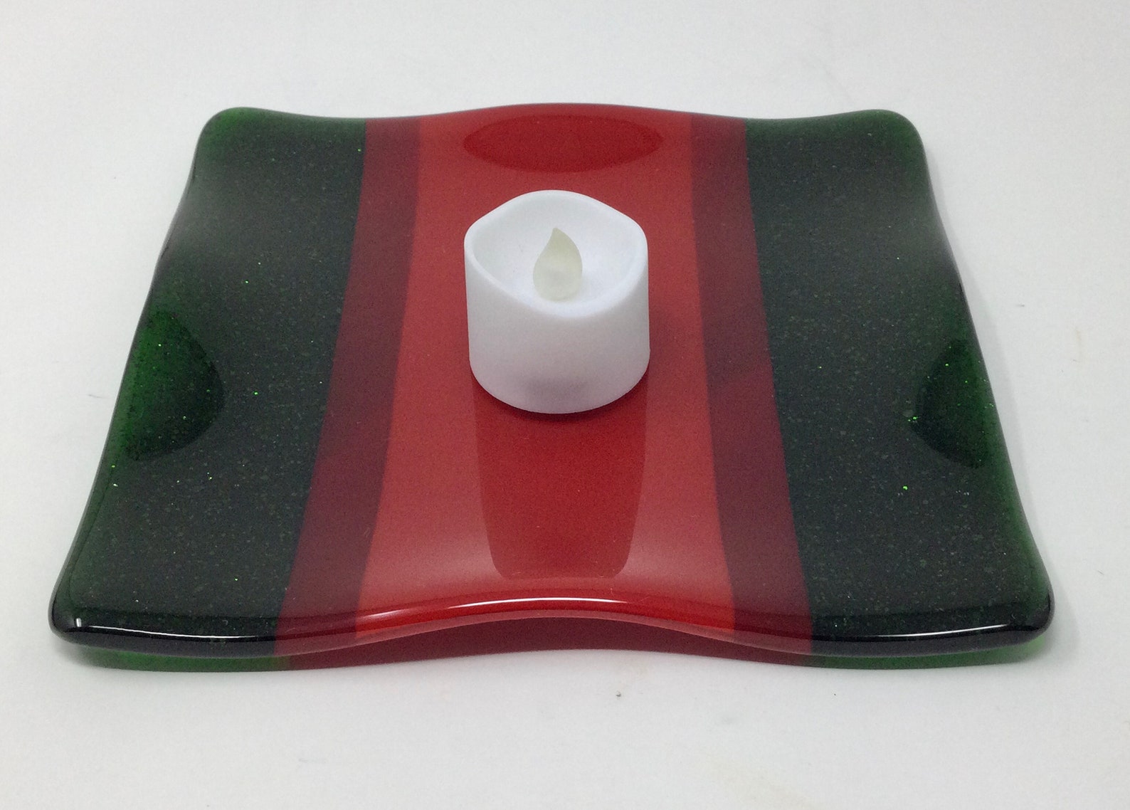Red Green Plate, Fused Art Glass Holiday Serving Dish - Etsy