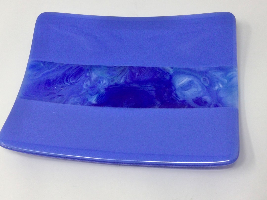Blue Fused Glass Tray, Blue Art Glass Dish, Decorative Tray - Etsy