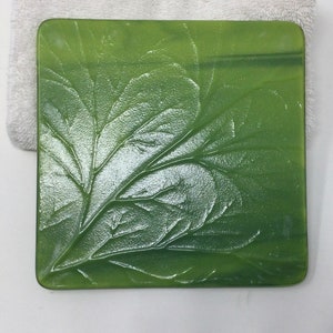Fused Glass Trivet, Leaf Textured Art Glass Trivet, Forest Green Leaf ...
