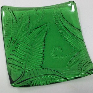 Green Fused Glass Dish: Fern Leaf Embossed Art Tray - Etsy
