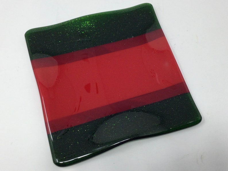Red Green Plate, Fused Art Glass Holiday Serving Dish - Etsy