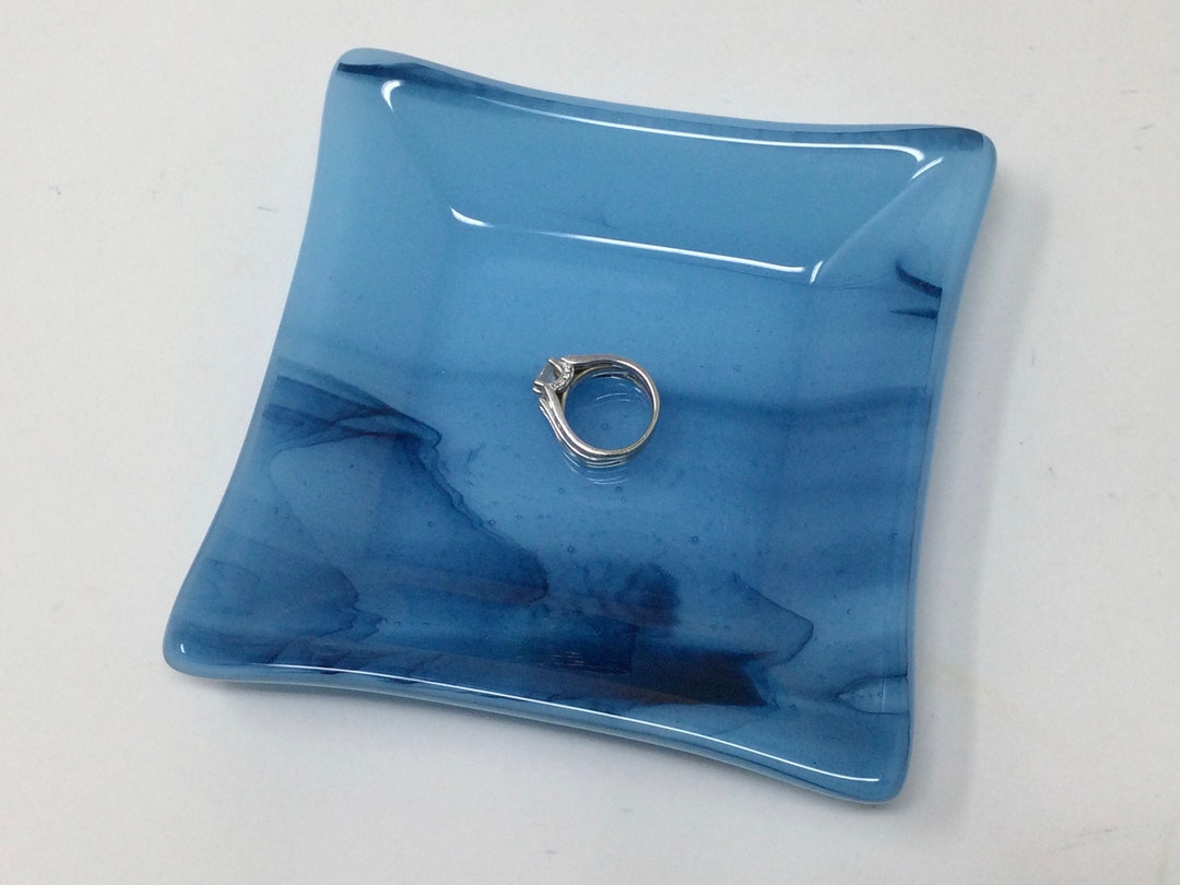 Blue Fused Glass Ring Dish: Art Glass Decorative Tray - Etsy