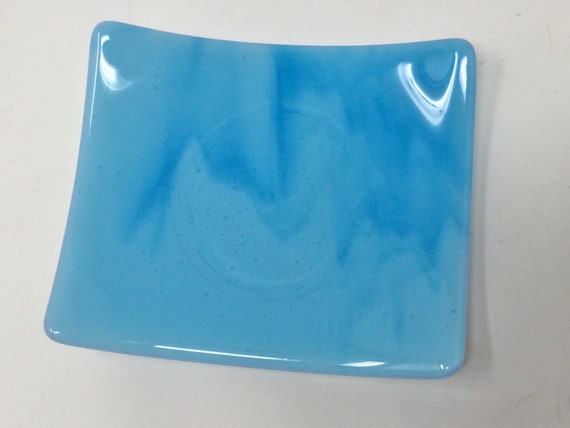 Blue Fused Glass Dish Blue Streaky Art Glass Plate - Etsy