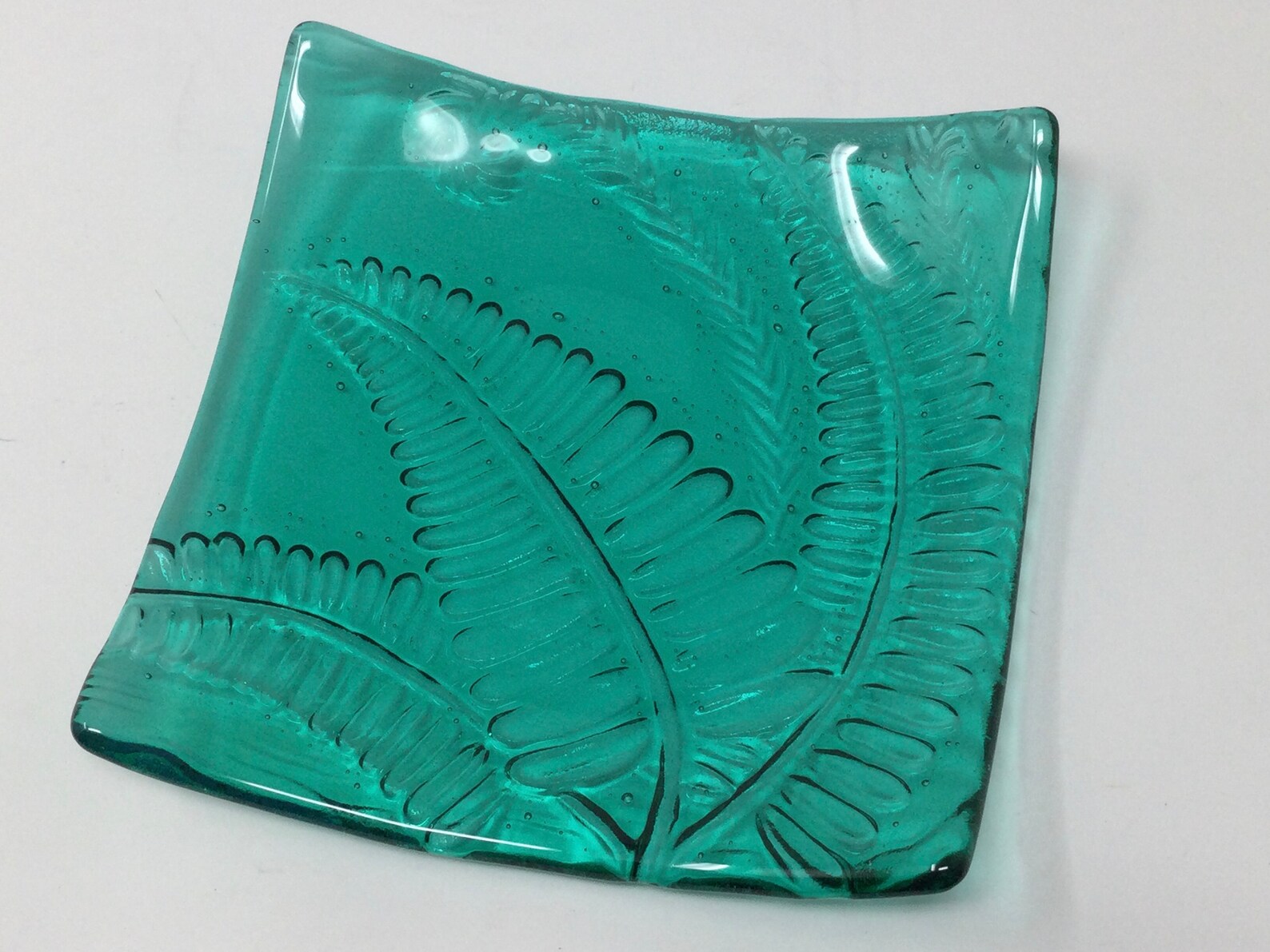 Sea Green Fern Leaf Embossed Art Glass Dish Fused Glass Dish - Etsy