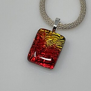 Red Yellow Dichroic Glass Pendant, Petite Fused Glass Jewelry, Red Gold ...