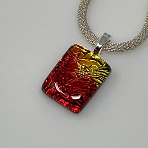 Red Yellow Dichroic Glass Pendant, Petite Fused Glass Jewelry, Red Gold ...