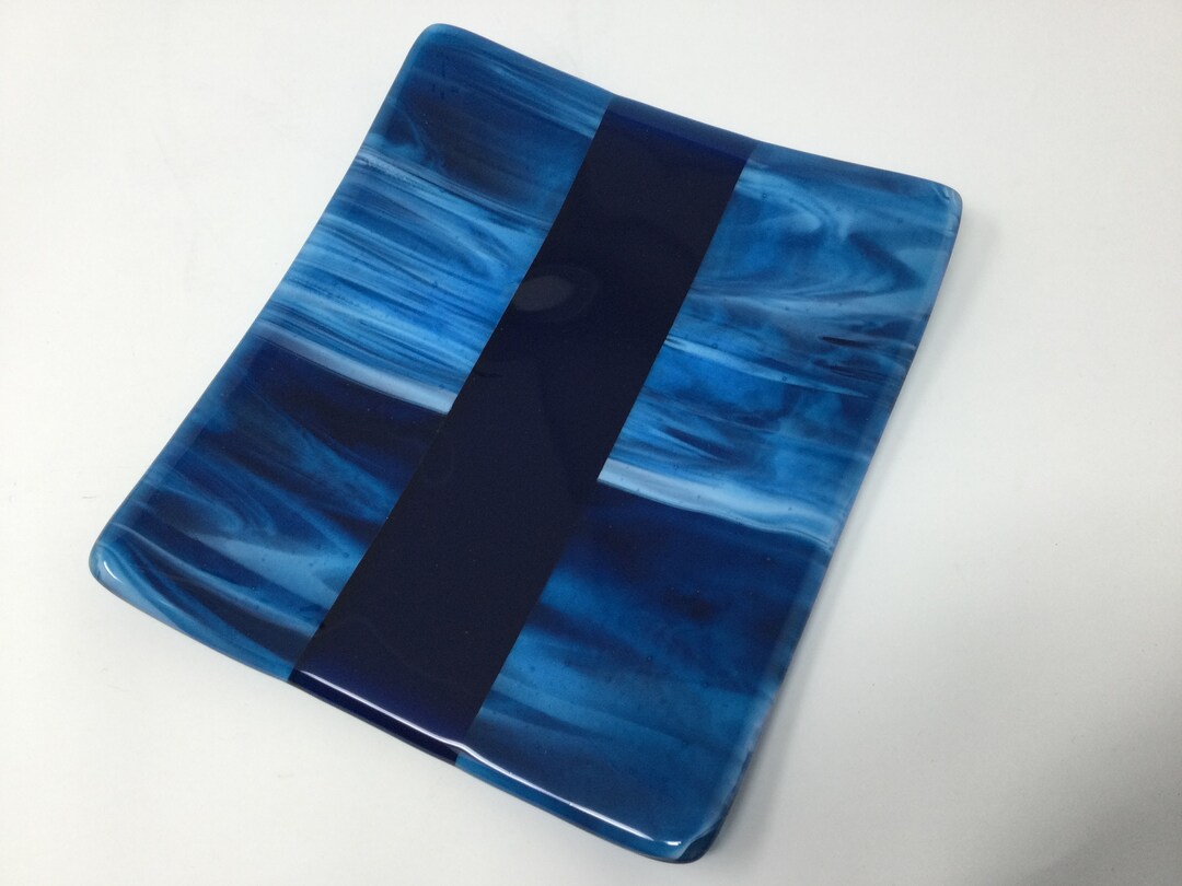 Blue Fused Glass Tray, Blue Streaky Art Glass Dish, Decorative Dish - Etsy