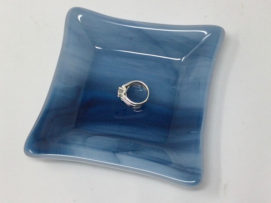 Blue Fused Glass Ring Dish: Art Glass Decorative Tray - Etsy