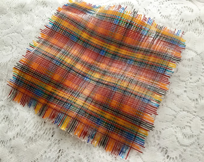 Fused Glass Stringer Table Art, Decorative Art Glass Woven Tartan ...