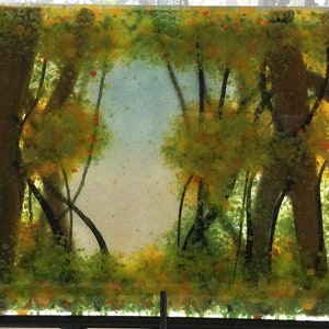Fused Glass Art, Fall Tree Art Glass Panel, Autumn Woods Frit Glass ...