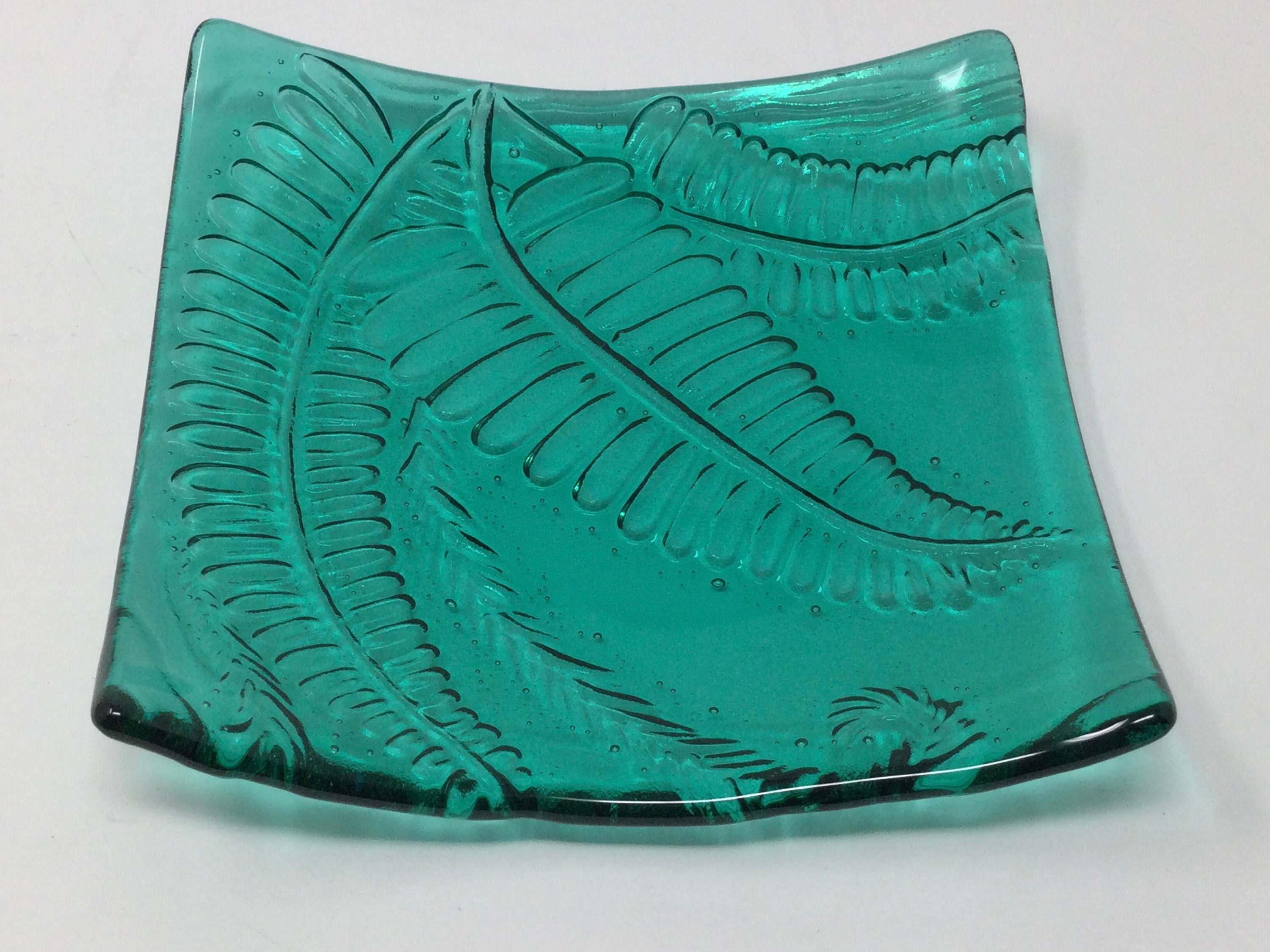 Sea Green Fern Leaf Embossed Art Glass Dish Fused Glass Dish - Etsy