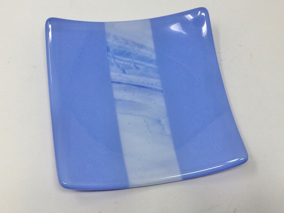 Hydrangea Blue Fused Glass Plate, Art Glass Dish, Decorative Serving ...