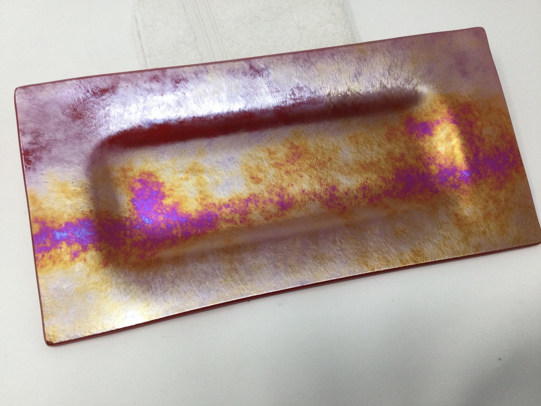Fused Glass Tray, Iridescent Red Art Glass Tray, Garnet Red Decorative ...