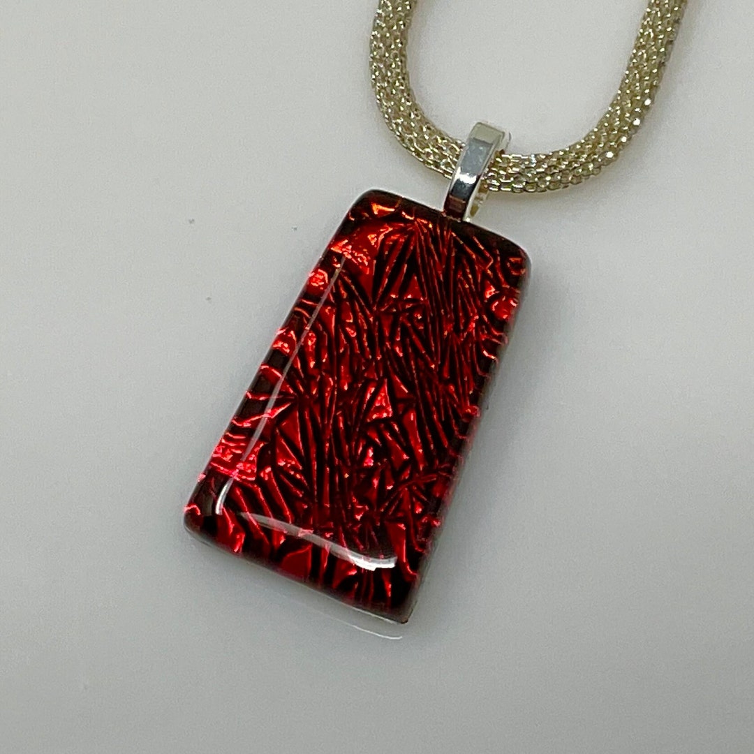 Red Dichroic Glass Pendant, Fused Glass Jewelry, Cherry Red Dichroic ...