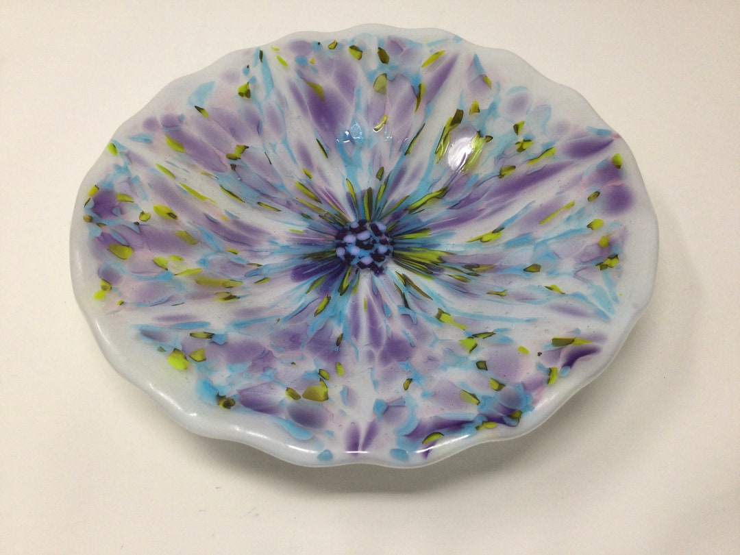 Fused Glass Bowl, Multi Colored Art Glass Bowl, Abstract Floral ...