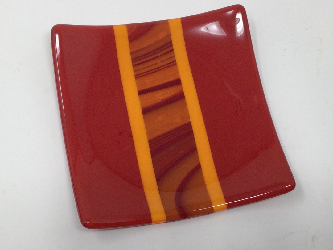 Red Orange Art Glass Plate, Fused Glass Tray, Decorative Dish - Etsy