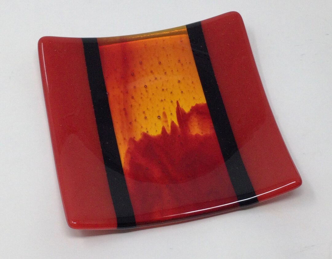 Red Black Fused Glass Plate, Art Glass Dish, Red Black Serving Dish - Etsy